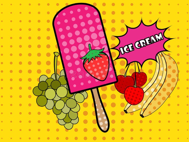 Ice Cream Pop Art Style. Fruit Icecream. Popsicle. Ice Cream on a Stick ...