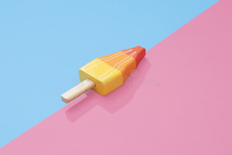 Ice Cream Popsicles Lollipops On Pink And Blue Pastel Background Stock