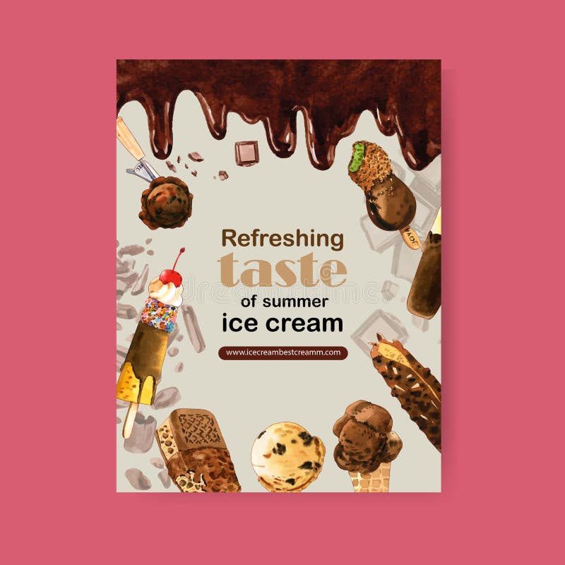 Ice Cream Poster Design with Chocolate Watercolor Illustration Stock ...
