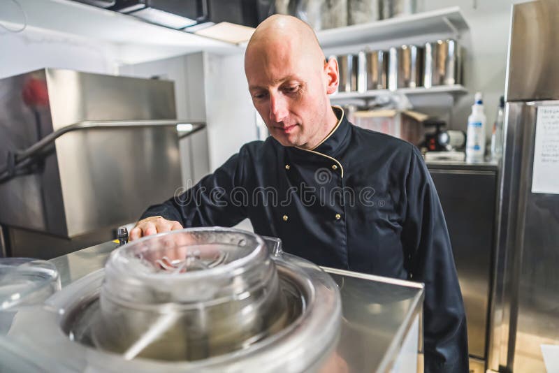 Ice Cream Production Process - Inside of an Hand-made Ice Cream Parlor ...