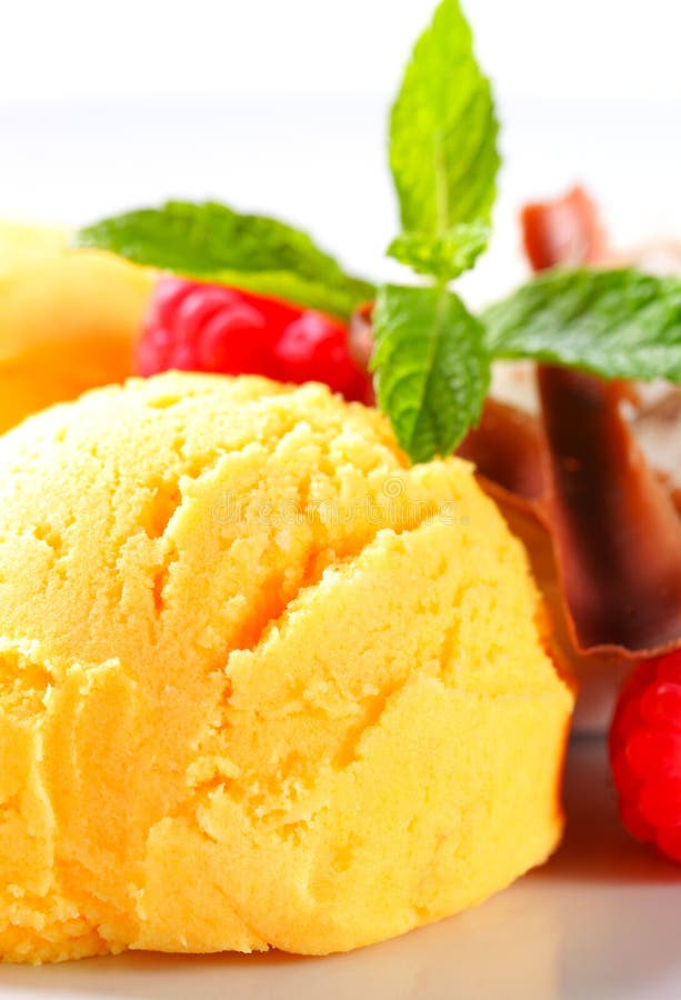 Ice Cream with Raspberries and Chocolate Shavings Stock Image - Image ...