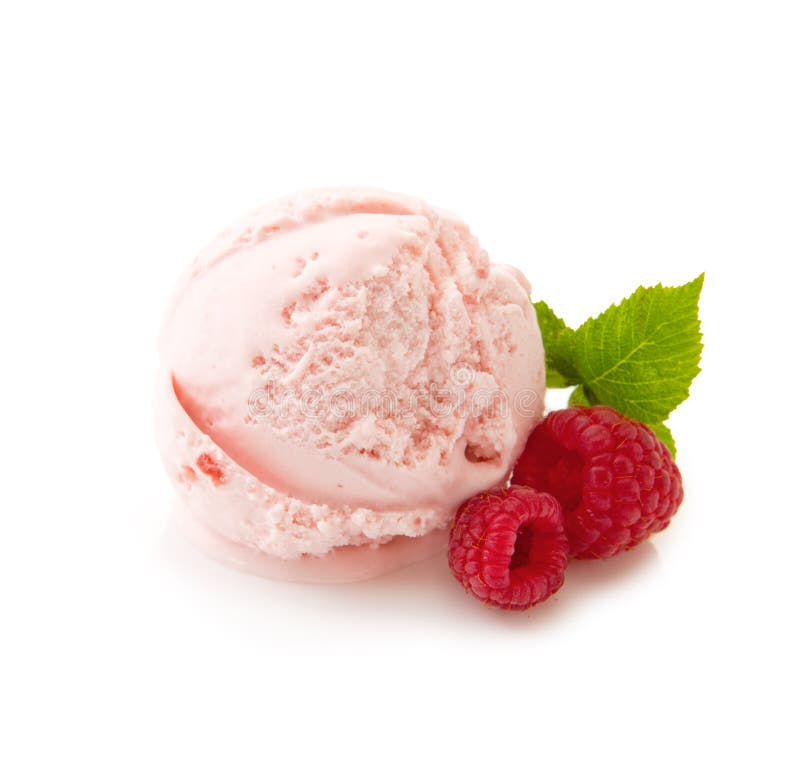 Ice Cream with Raspberries on White Background. Stock Image - Image of ...