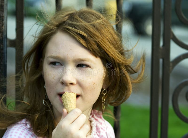 Ice-cream for Red Freckled. Stock Image - Image of hair, smile: 6981371
