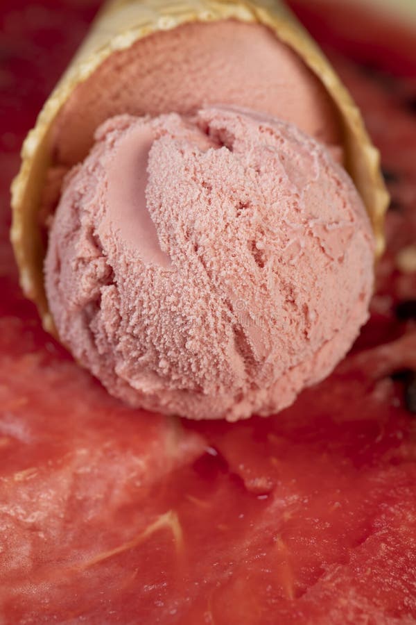 Ice Cream and Ripe Watermelon, a Waffle Cup with Watermelon-flavored ...