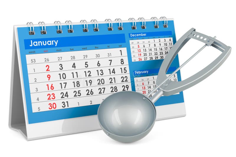 Ice Cream Scoop with Desk Calendar, 3D Rendering Stock Illustration ...