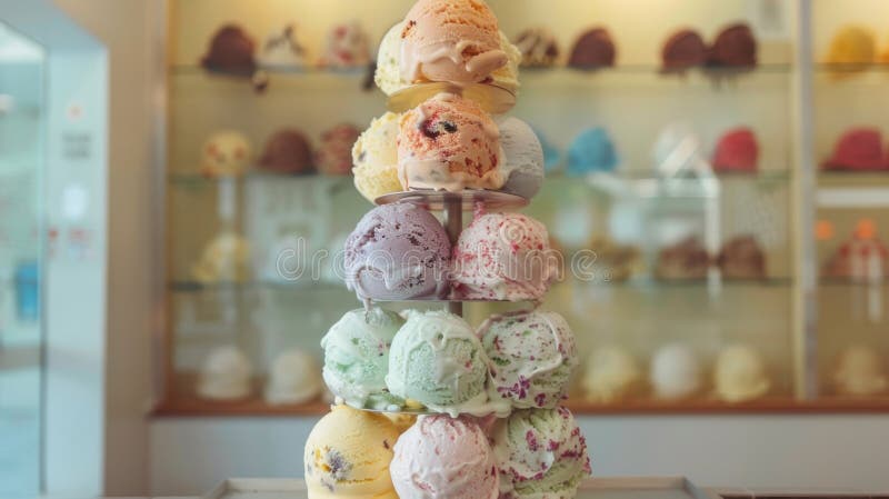 Ice Cream Scoops of Different Colors on a Stand in the Shop Stock ...