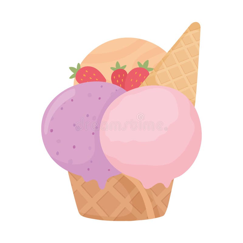 Ice Cream 3 Scoops Dessert on Glass Cup in Cute Animated Flat Vector ...