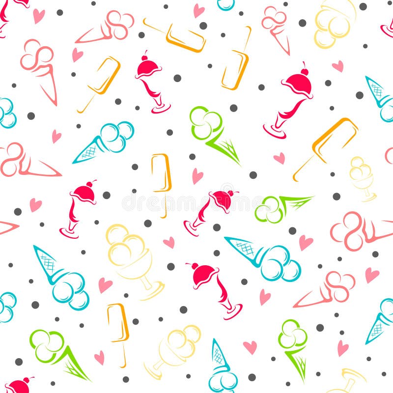 Ice Cream Seamless Pattern. Cartoon Vector Background. Stock Vector ...