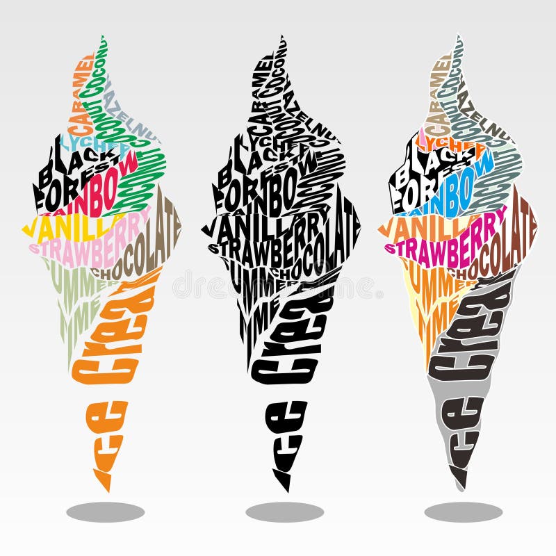 Ice Cream Shape Typography, Summer Time, Chocolate, Vanilla, Coconut ...