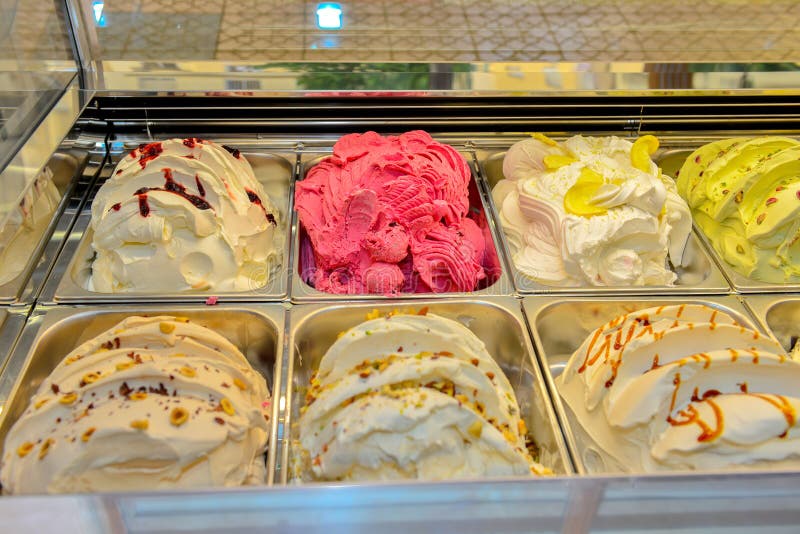 Ice Cream in Showcase Fridge at Confectionery Shop. Stock Photo - Image ...