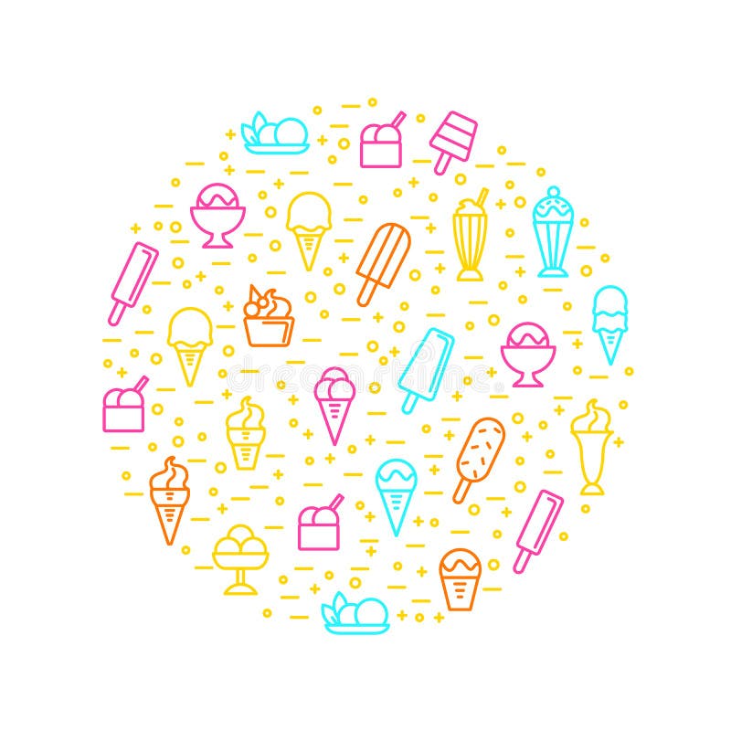 Ice Cream Signs Thin Line Round Design Template. Vector Stock Vector ...