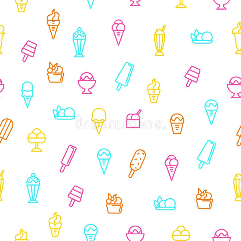Ice Cream Signs Thin Line Seamless Pattern Background. Vector Stock ...