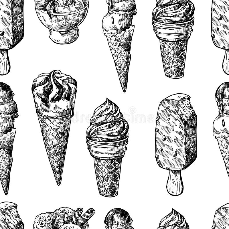 Ice Cream Set Sketch Hand Drawing Vector Stock Vector Illustration Of