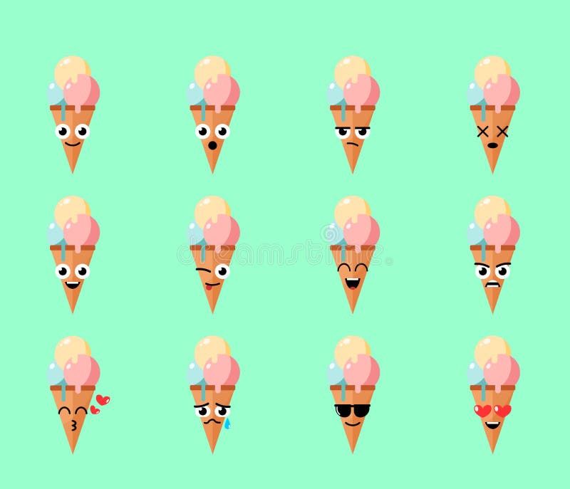 Ice Cream Smile Emoji Vector Set. Stock Vector - Illustration of icon ...