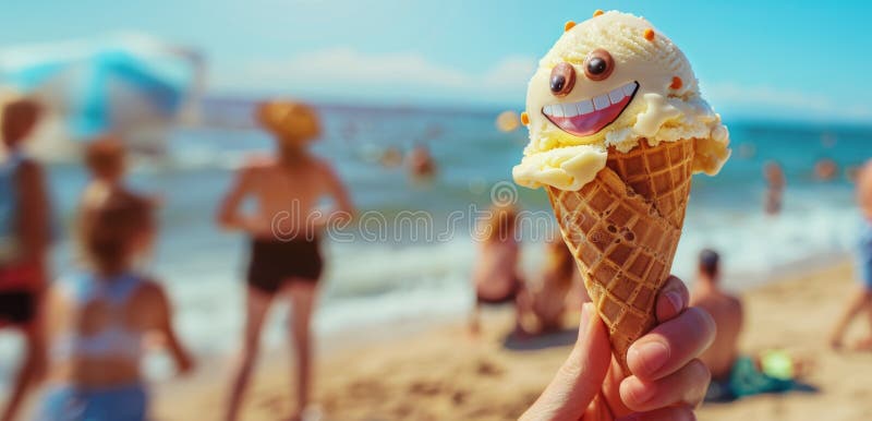 Ice Cream with Smiling Face Stock Illustration - Illustration of sweet ...
