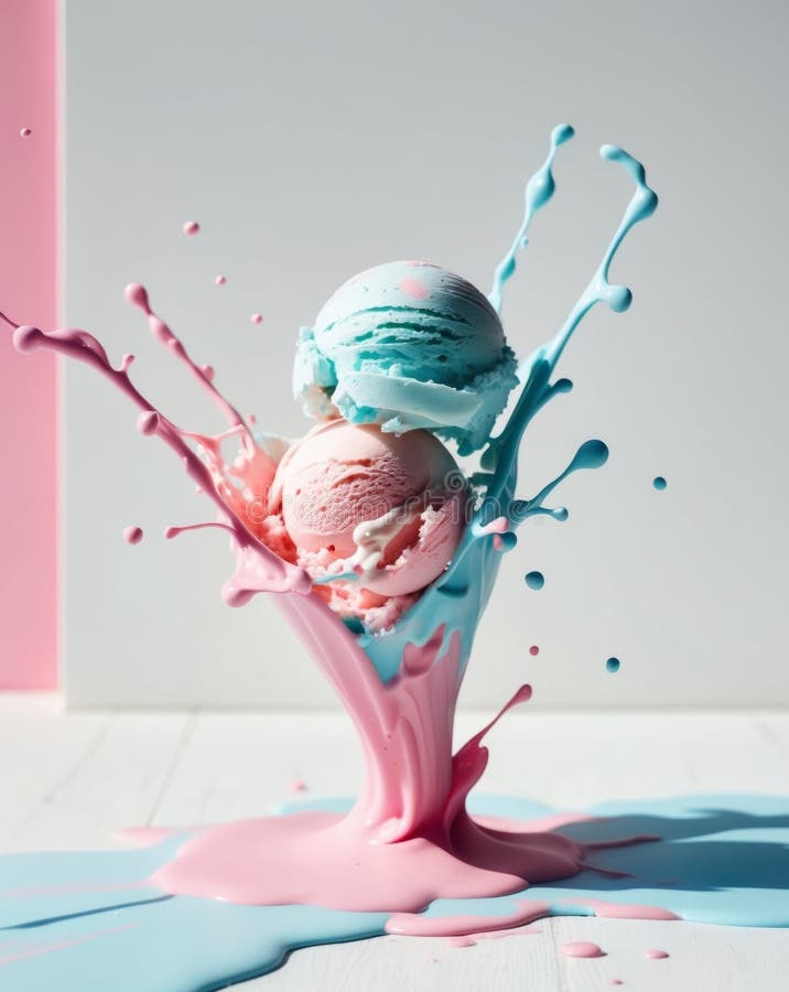 Ice Cream Splash - Pink and Blue Summer Dream. Stock Image - Image of ...