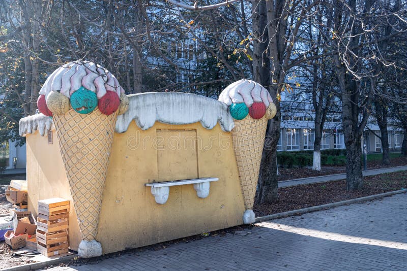 Ice Cream Stall Decorated with Pillars in the Shape of an Ice Cream ...