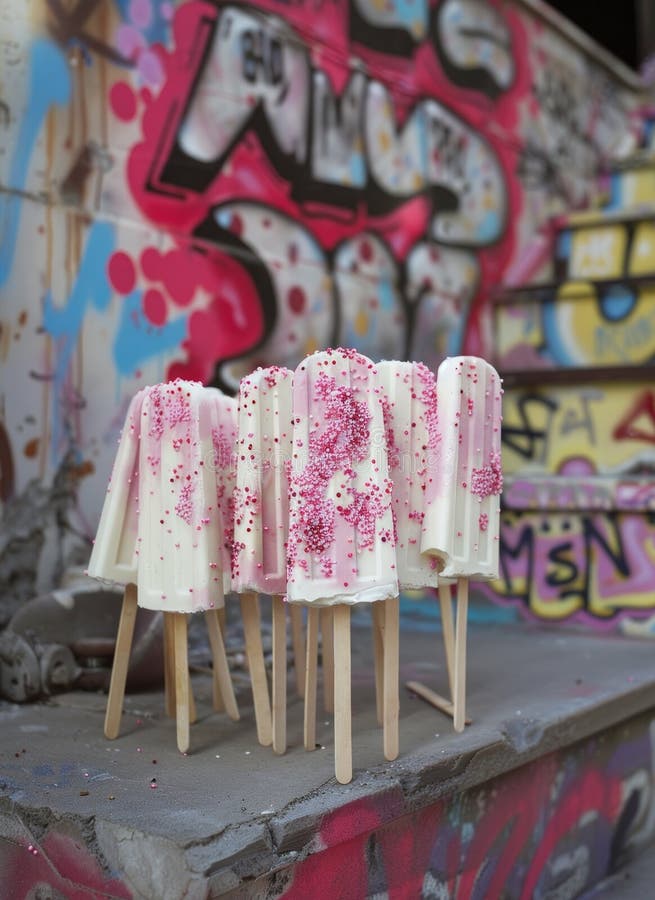 Ice Cream on a Stick, in Front of a Graffiti Wall. Stock Illustration ...