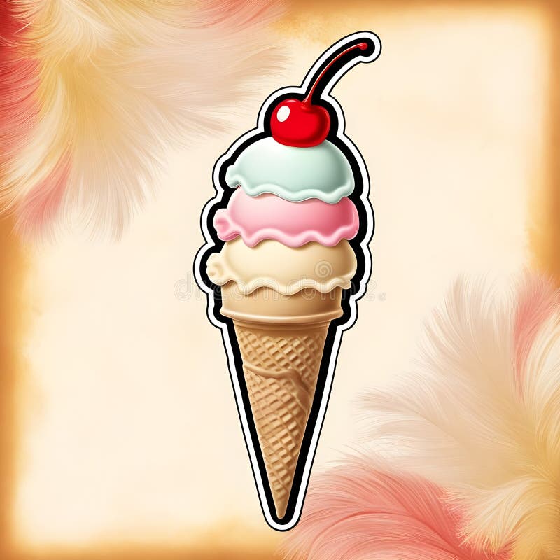 Ice Cream Sticker, Red Cherry on Top Stock Illustration - Illustration ...