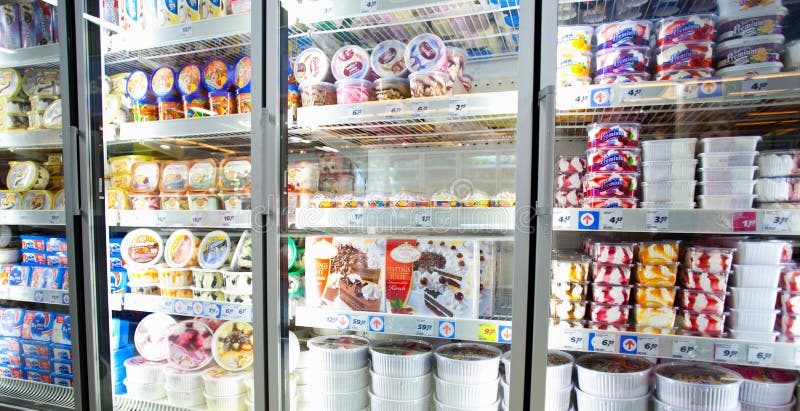 Ice cream in Supermarket editorial photo. Image of packets - 34610461