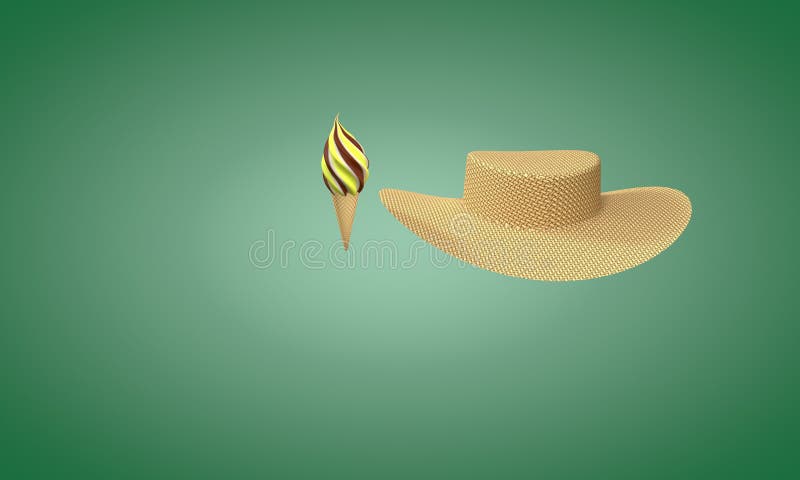 Ice Cream and Straw Hat on White, 3d Render Stock Illustration ...