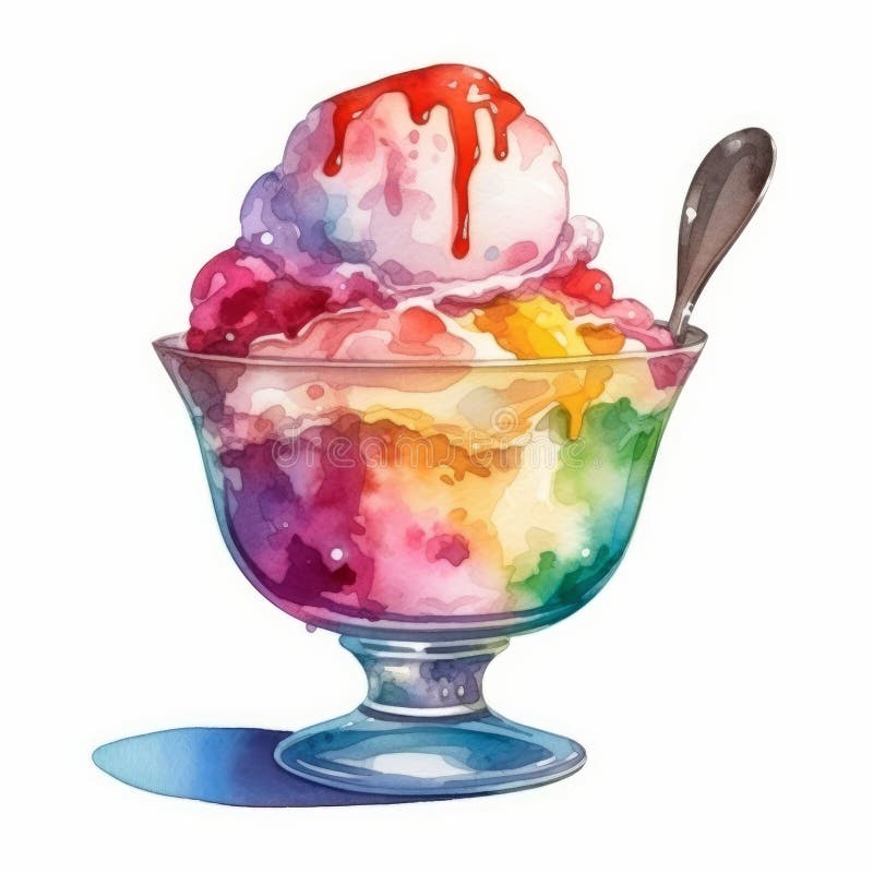 Ice Cream Sundae Colorful Rainbow Generative AI Stock Illustration ...