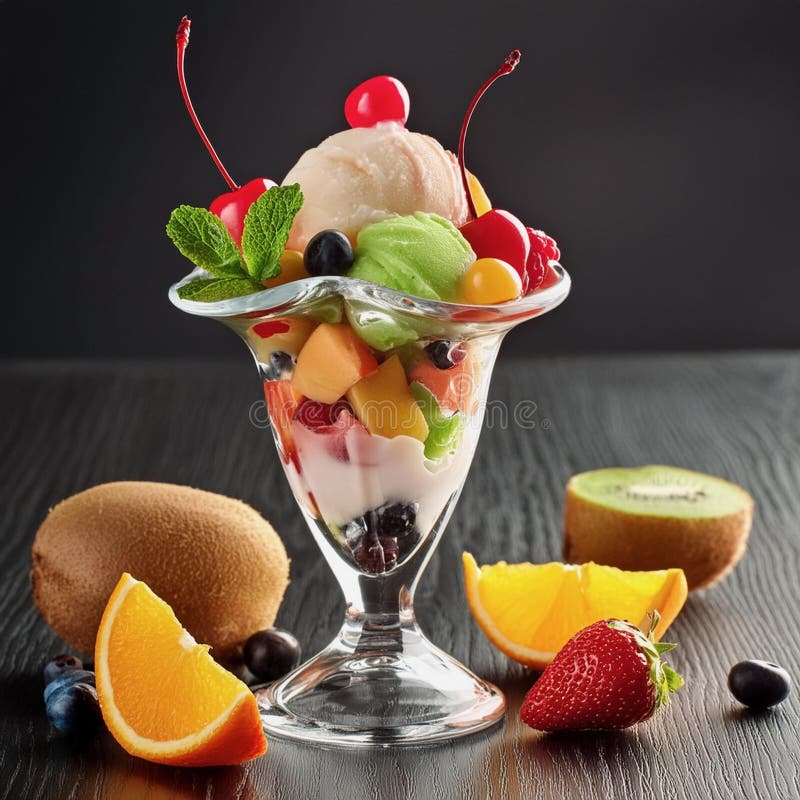 Ice Cream Sundae with Fruit Stock Illustration - Illustration of snack ...