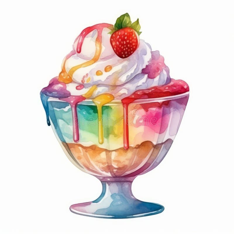 Ice Cream Sundae Rainbow Generative AI Stock Illustration ...