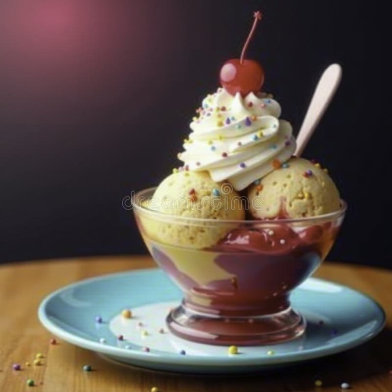 Ice Cream Sundae with Whipped Cream and Sprinkles on Top, Dessert ...