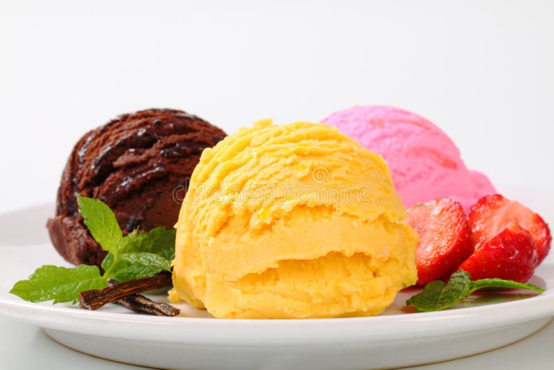Ice cream trio stock image. Image of vanilla, raspberry - 369839965