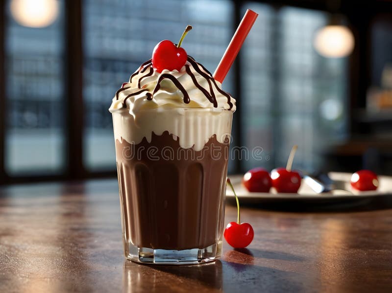 Ice Cream Vanilla Chocolate with Cherry Blur Background Stock ...