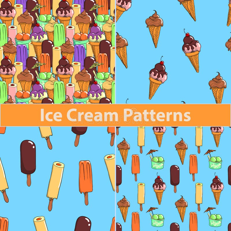 Ice Cream Vector Patterns Set Stock Vector - Illustration of chocolate ...