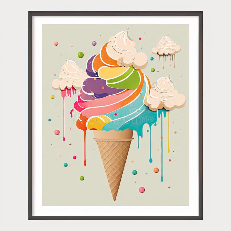 Ice Cream in Wafer Cone Rainbow Color Stock Photo - Image of ...