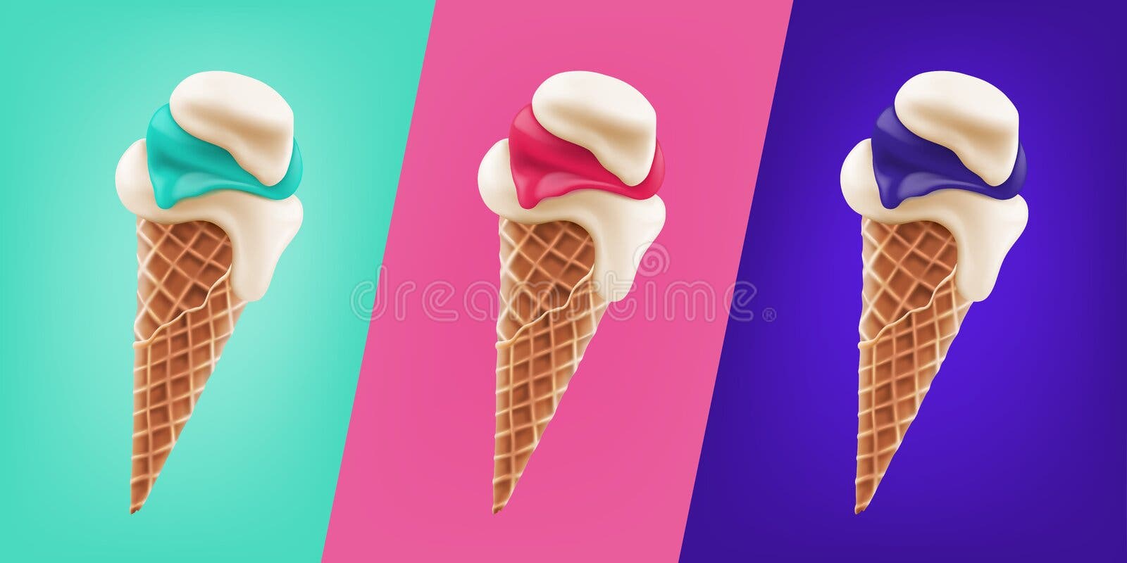 Ice Cream In Wafer Cone Icon 3d Vector Realistic Illustration Stock