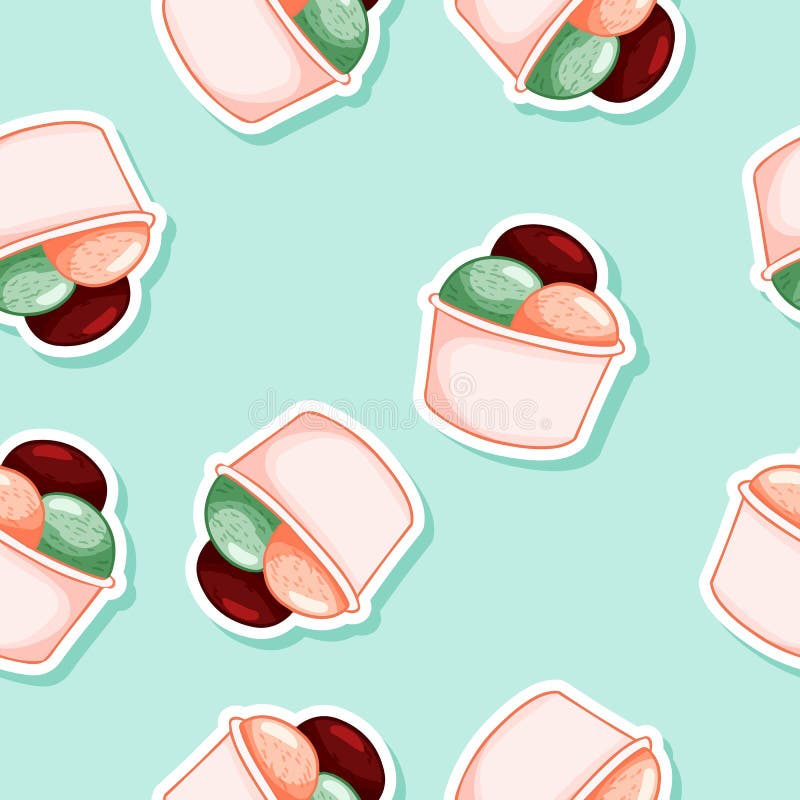 Ice Cream In Waffle Cone Seamless Pattern Cute Cartoon Style Hand