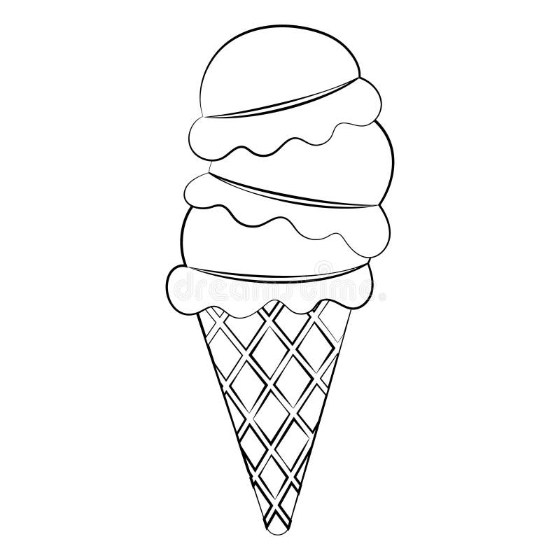 Ice Cream In A Waffle Cone With A Thin Line Vector On A White Background Stock Vector