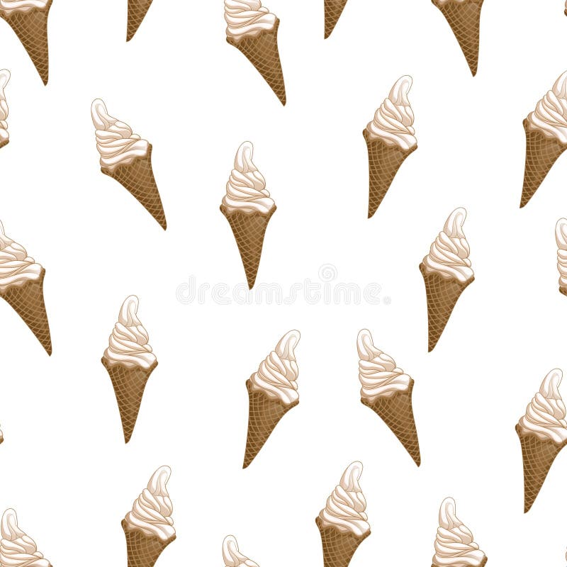 Ice Cream Waffle Cones Seamless Pattern Stylized Vector Illustration