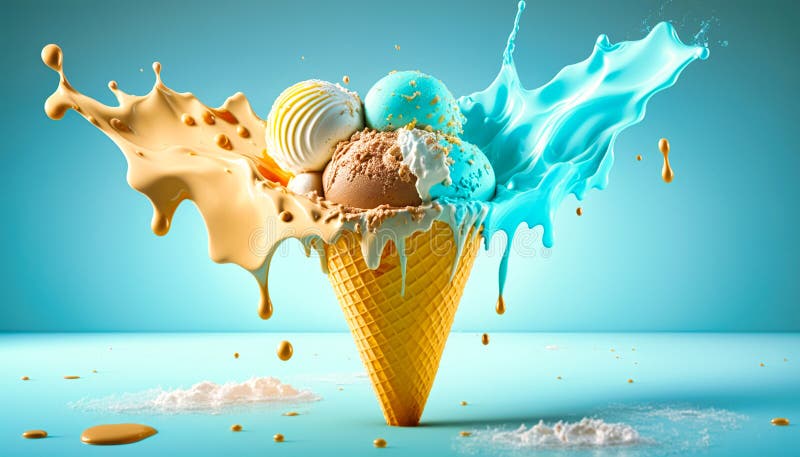 Ice Cream Water Splashes Light Blue, Generative AI Stock Illustration ...