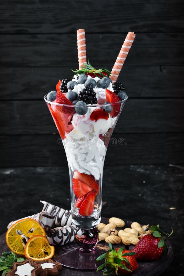 Ice-cream with Wild Berries. Dessert Stock Image - Image of fruit, cold ...