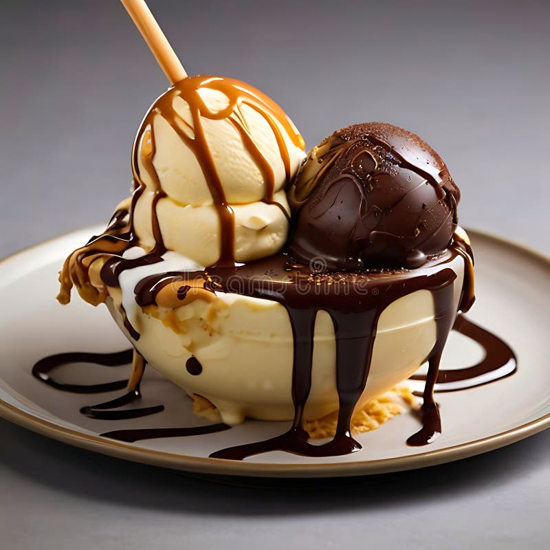 Ice Cream with Wiped Cream and Chocolate Sauce. Generative AI Stock ...
