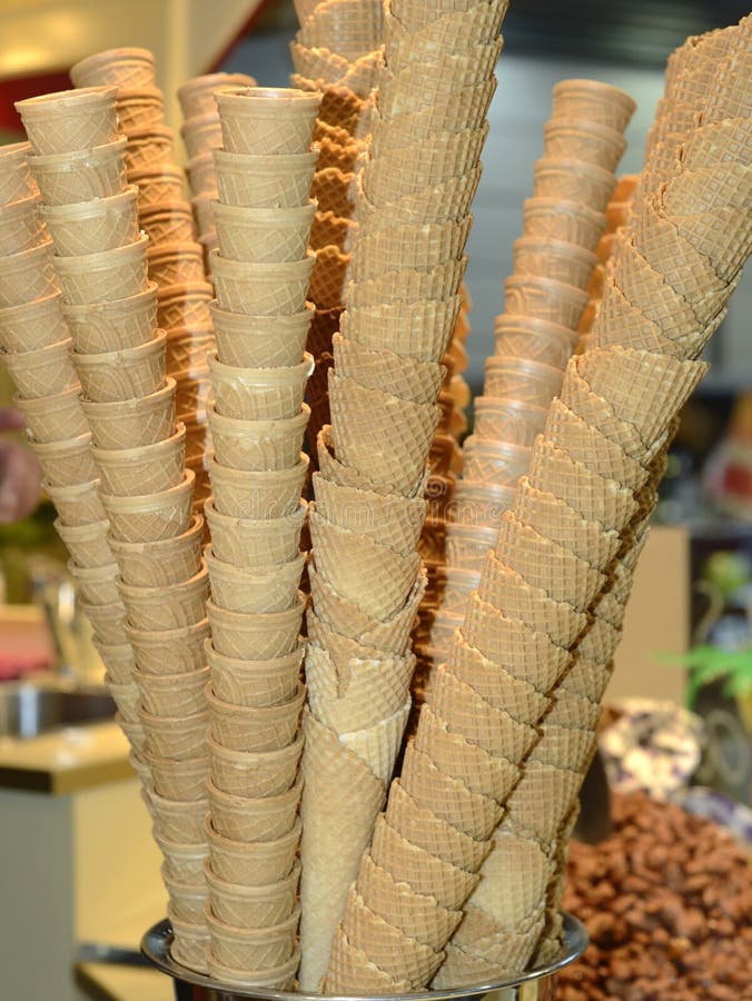 Ice Creme Waffle Cones Stacked Stock Image - Image of cone, summer ...