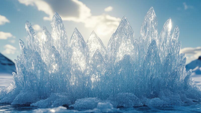 Ice Crown Glistens Under the Sun, Droplets Falling As it Melts. a ...