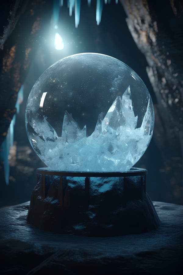 Ice Crystal Ball in Ice Cave. Fantasy Landscape Stock Illustration ...