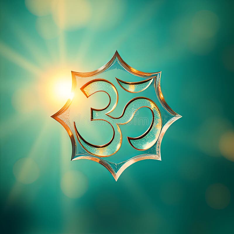 Ice Crystal Om Symbol Hexagonal Shape at Sun Light Ray Shining Blue ...
