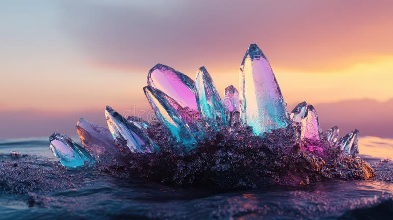 Ice Crystals Form on a Rock by the Ocean, Illuminated by a Stunning ...