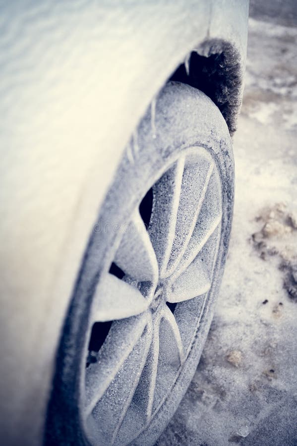 Ice Crystals Formed on the Spokes of the Car Wheel. Stock Image - Image ...