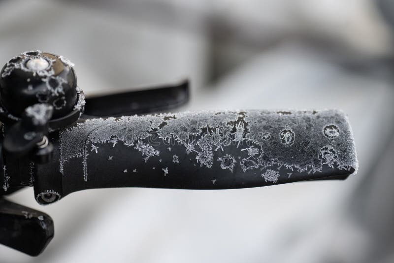 Ice Crystals Forming on a Rubber Bicycle Handle.. Stock Image - Image ...