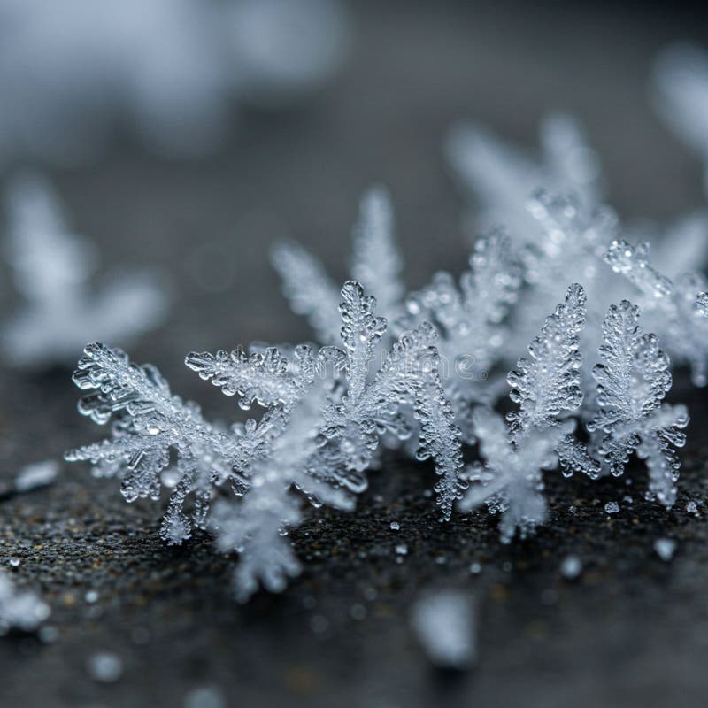 Ice Crystals with Intricate, Fern-like Structures Rest on a Dark ...
