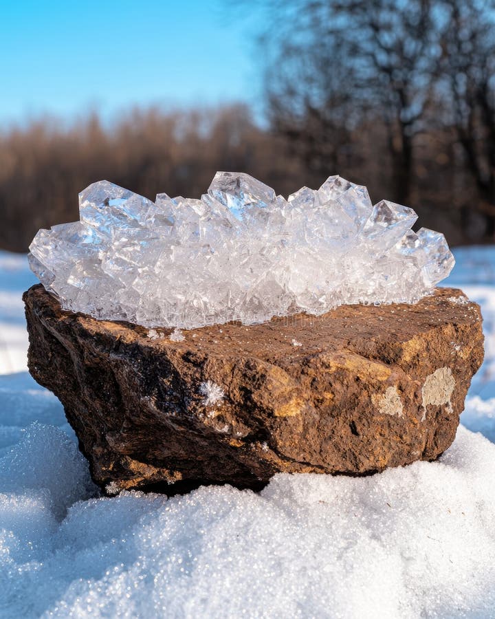 Ice Crystals on a Rock in the Winter Snow Stock Illustration ...