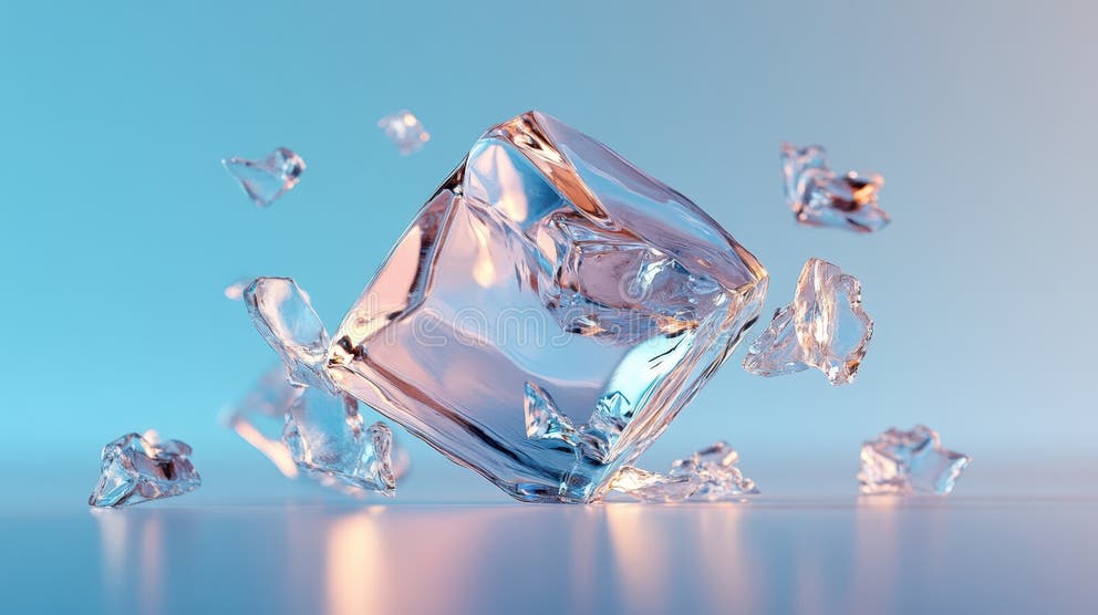 Ice Cube Adorned with Ice Crystals Resting on a Table Surface. Stock ...